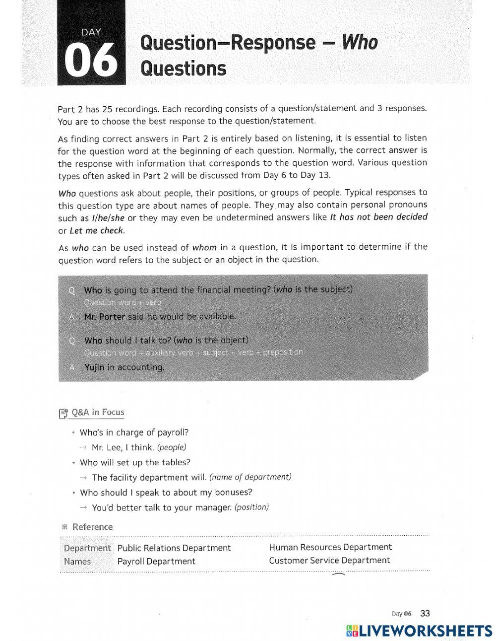 TNT Toeic basic - Day 6 worksheet | Live Worksheets