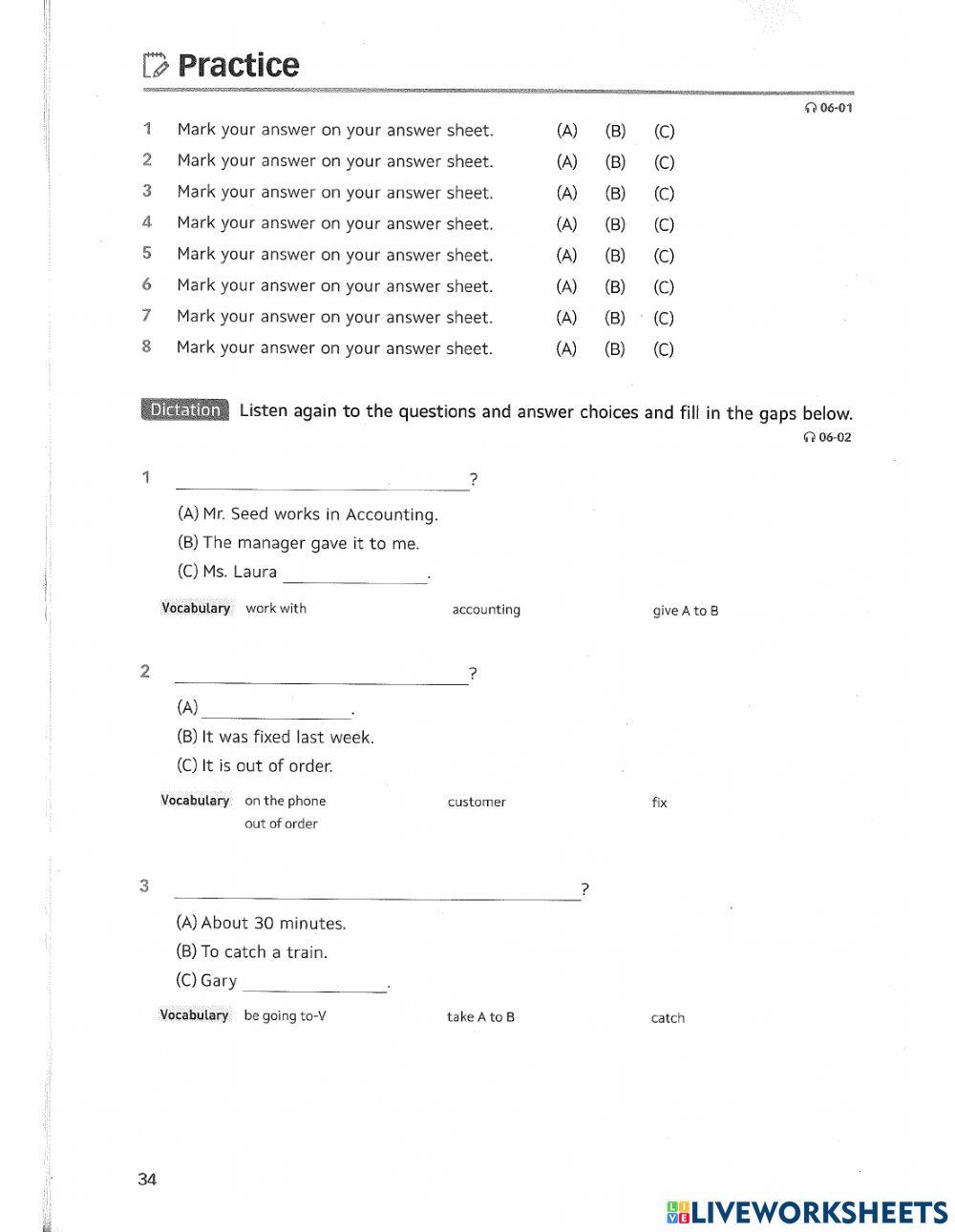 TNT Toeic basic - Day 6 worksheet | Live Worksheets