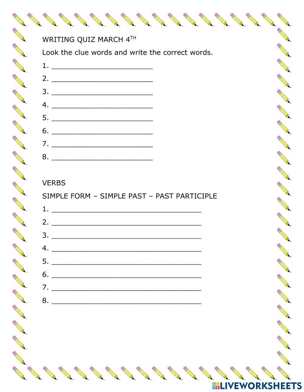 Writing quiz interactive activity | Live Worksheets Writing quiz interactive activity | Live Worksheets