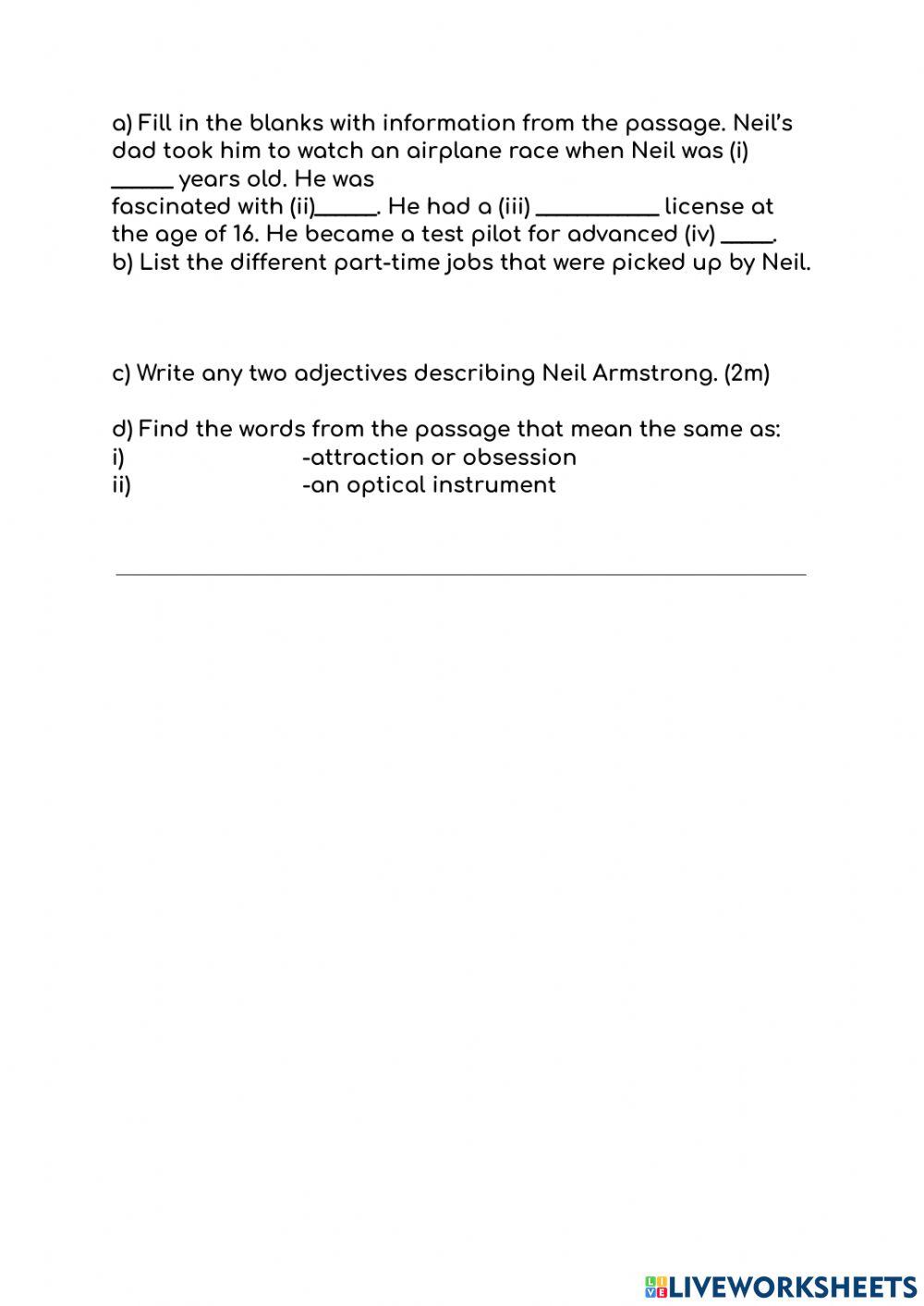 Reading comprihension worksheet | Live Worksheets