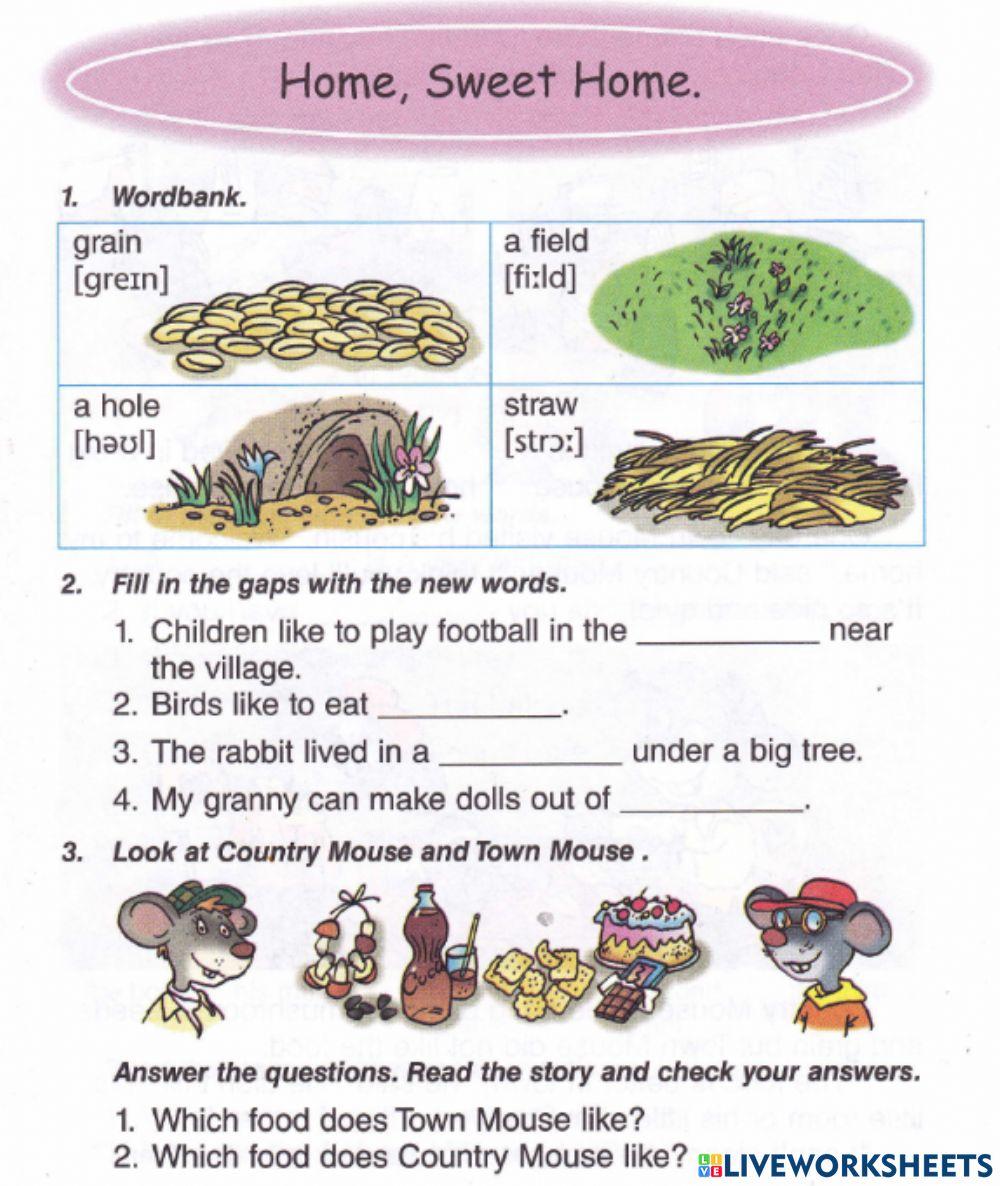 Town mouse and country mouse 1 worksheet | Live Worksheets