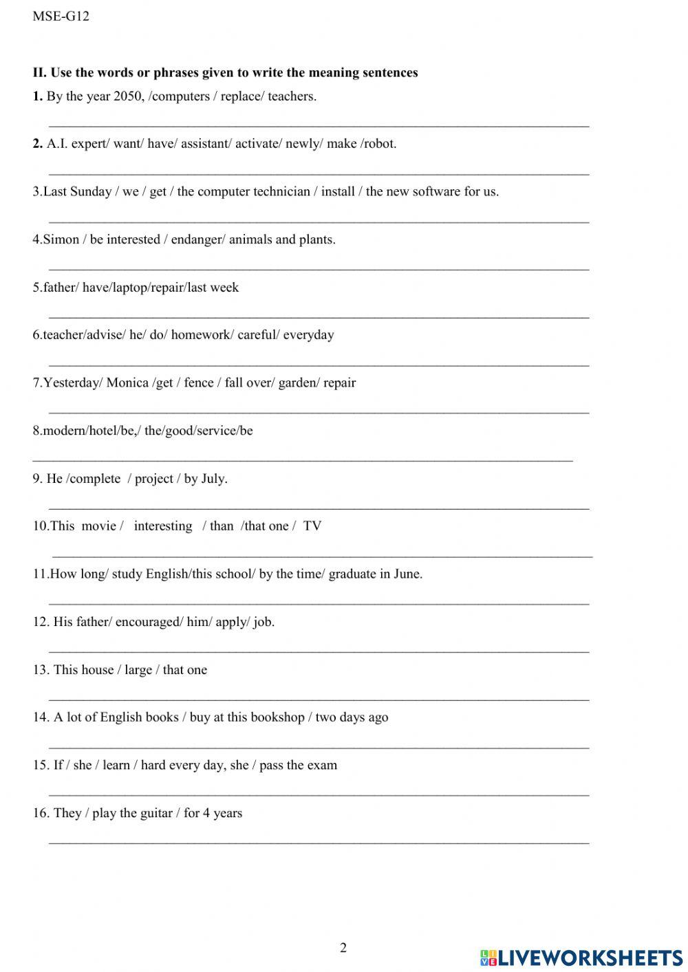 Revision 2 for mid-second term worksheet | Live Worksheets