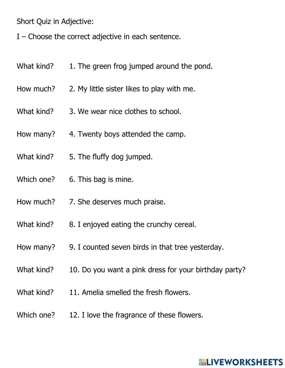 Adjective online exercise for 3 | Live Worksheets