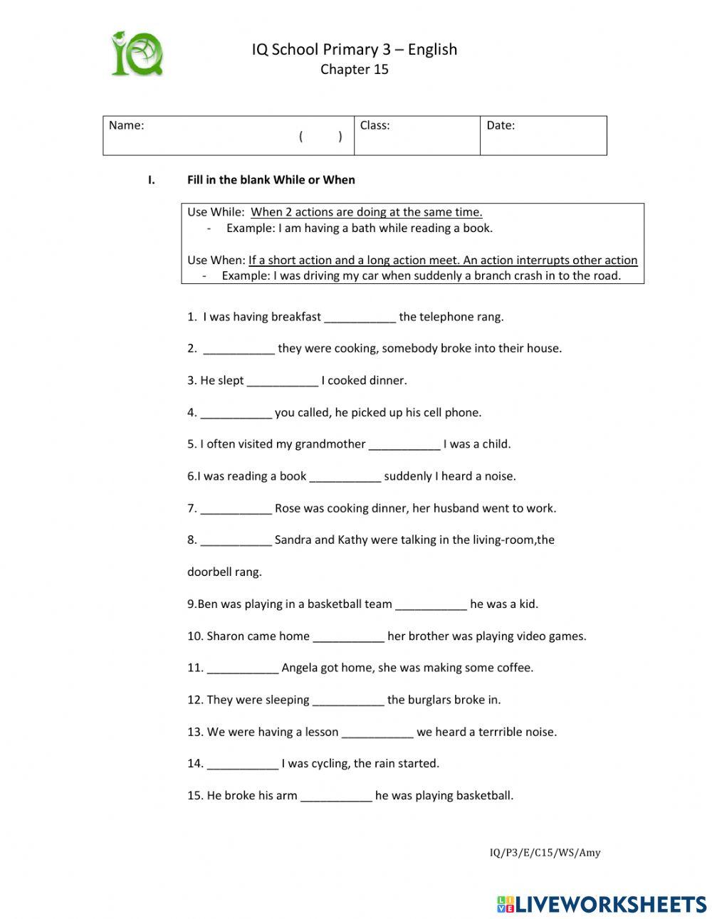 Connectors When - While online exercise for | Live Worksheets