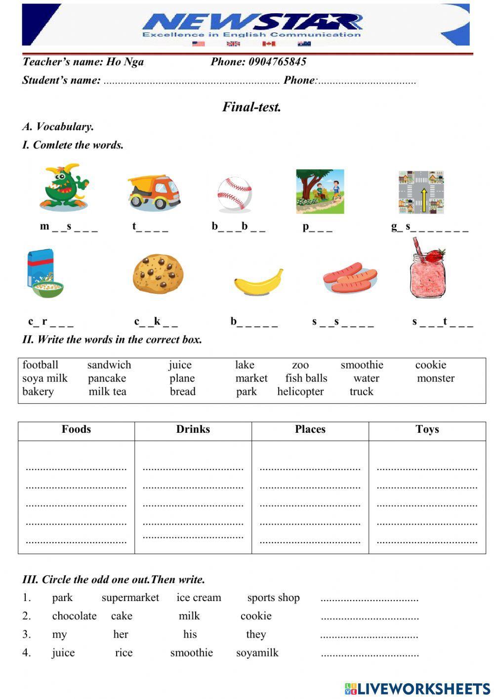 Final test K5 worksheet | Live Worksheets