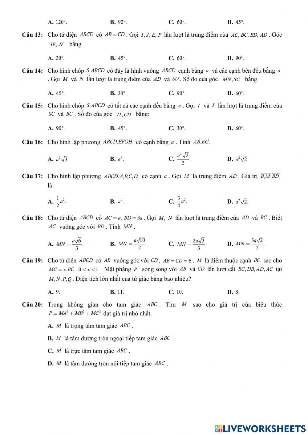 L11 hai đt vuong goc worksheet | Live Worksheets