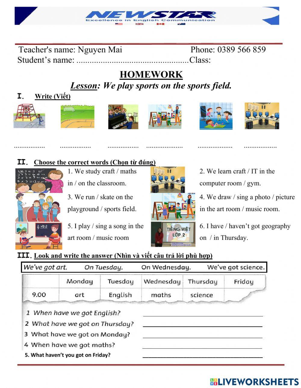 1915673 | HOMEWORK GRADE 3 - SUBJECTS 4 | lanphuongphan