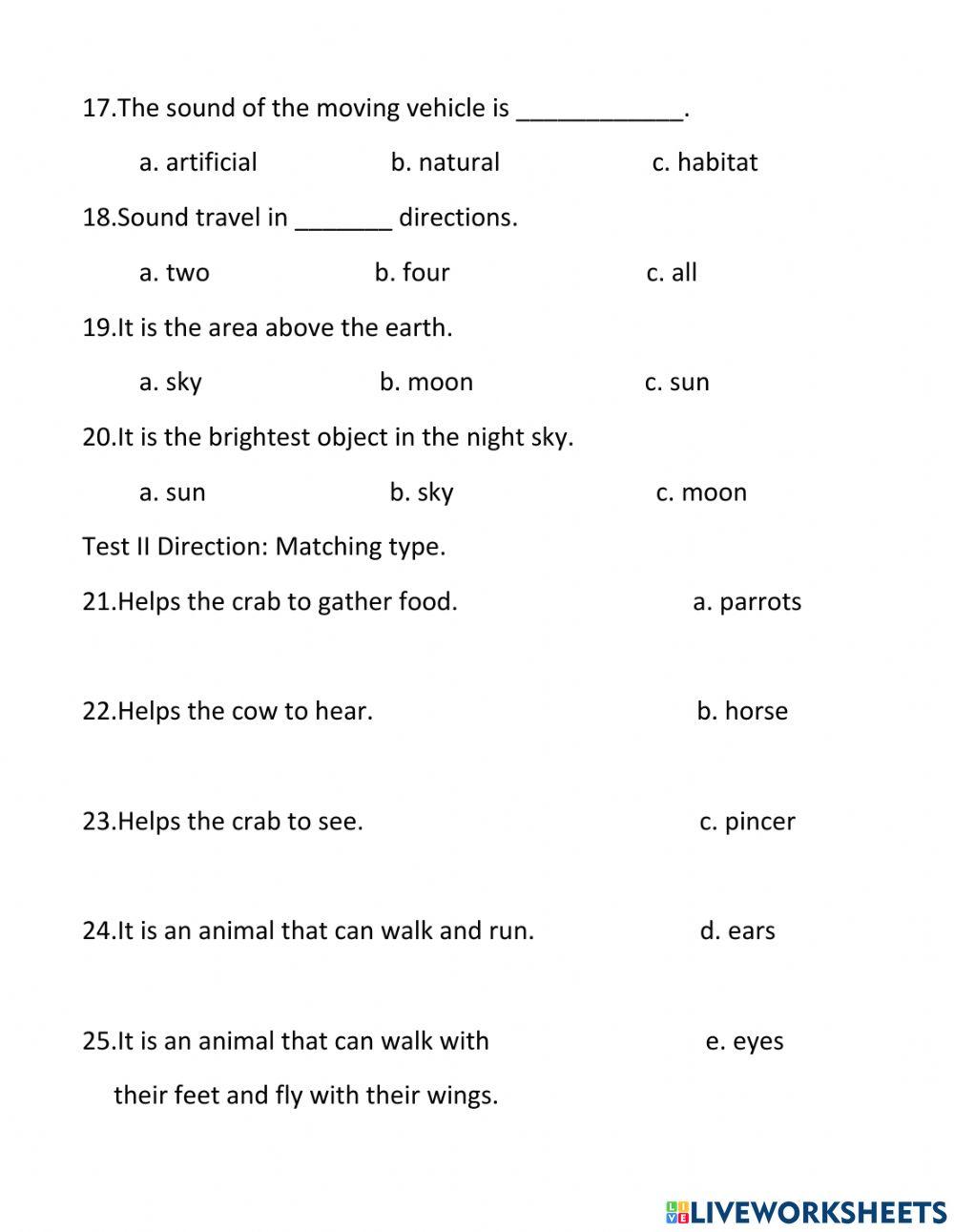 Final Exam in Science 1-5 worksheet | Live Worksheets
