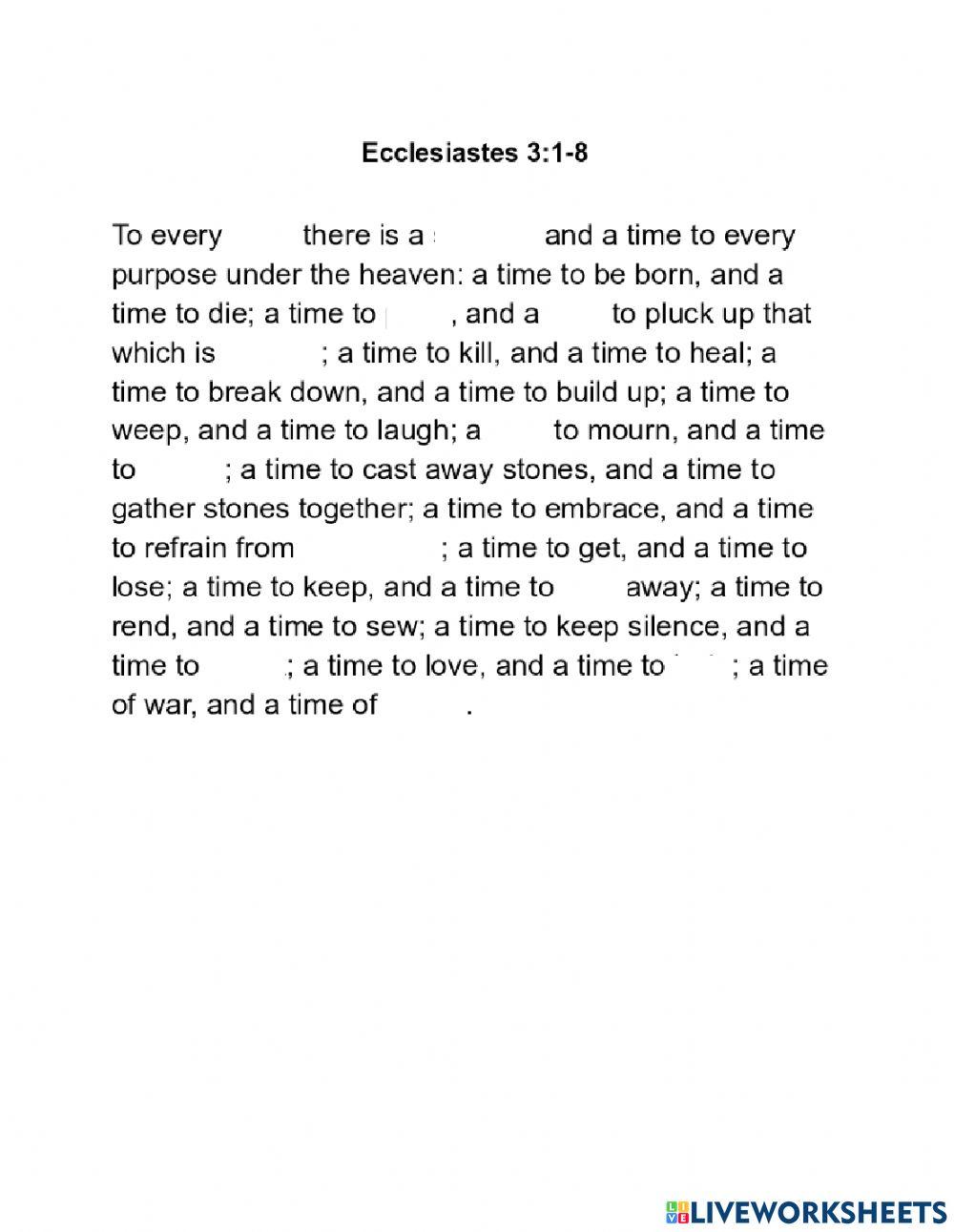 Ecclesiastes 3:… | Free Interactive Worksheets | 1915785