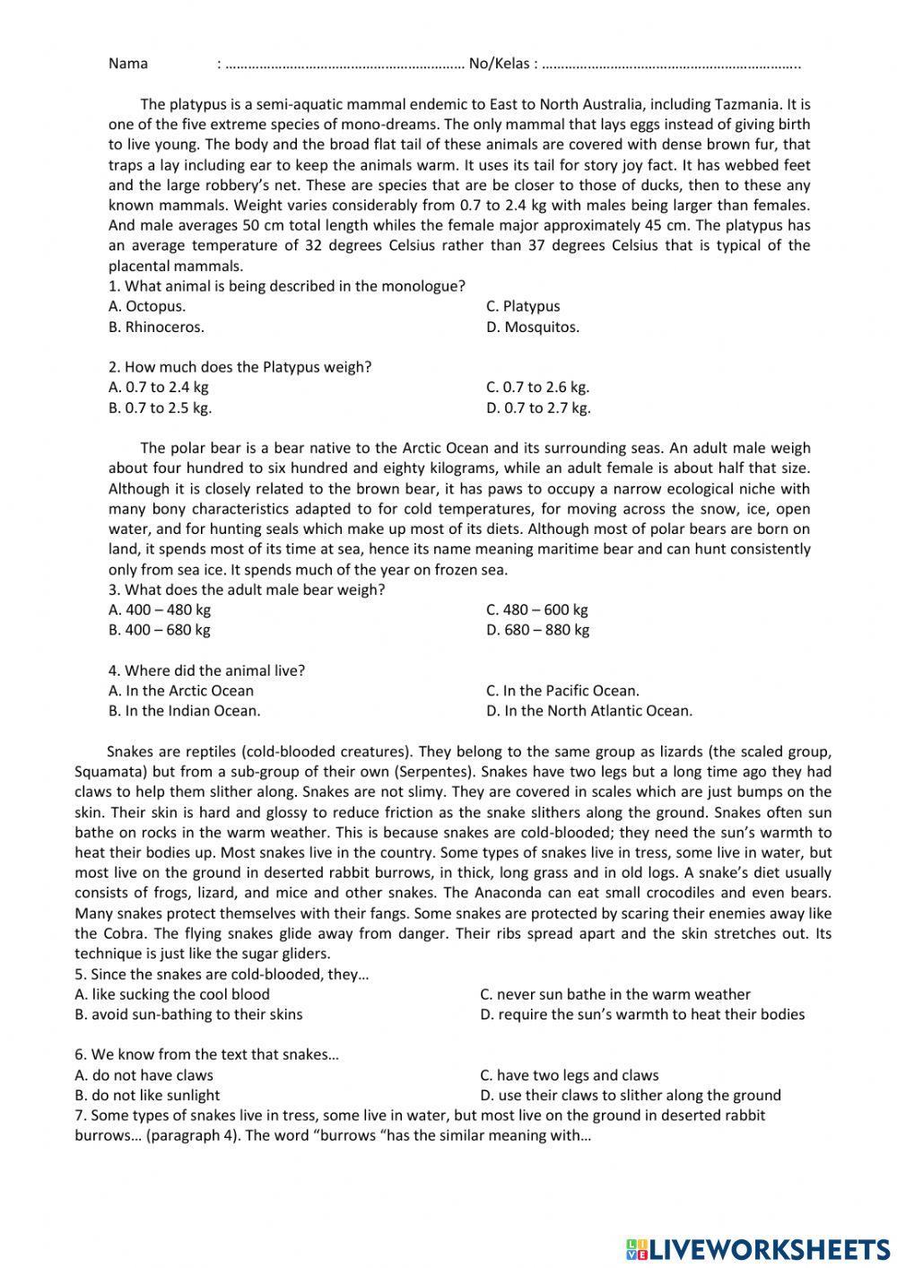 Latihan us (report text)1 worksheet | Live Worksheets