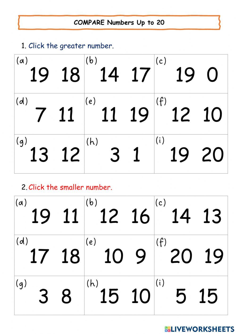 MATHS YEAR 1 - COMPARING online exercise for | Live Worksheets