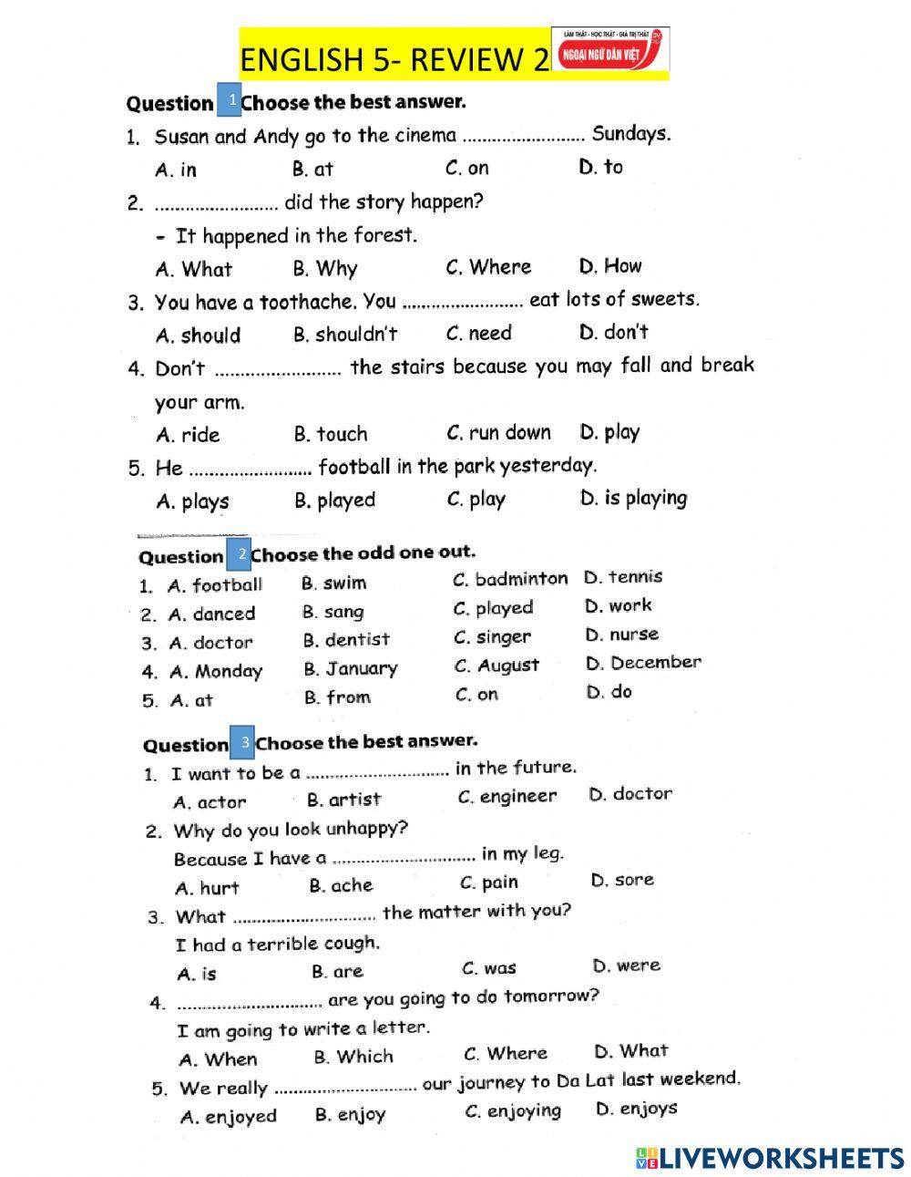 English 5 online worksheet for 5 | Live Worksheets