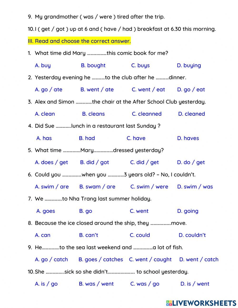 Review - past s… | Free Interactive Worksheets | 1915936