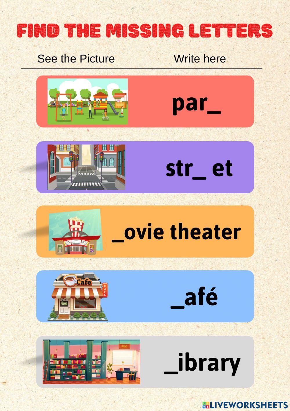 Find the missing letters worksheet | Live Worksheets