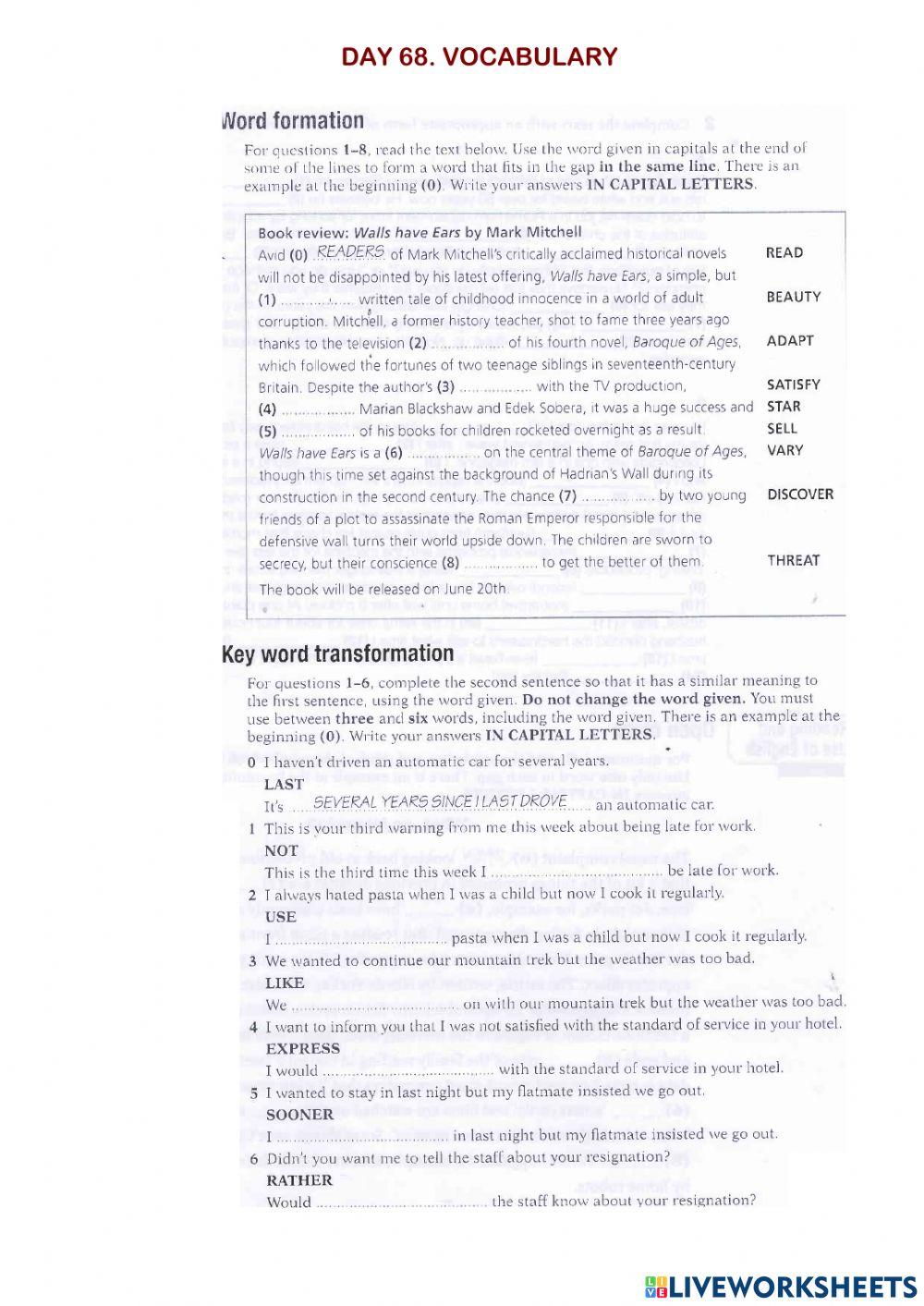 Day 68 Vocabulary worksheet | Live Worksheets