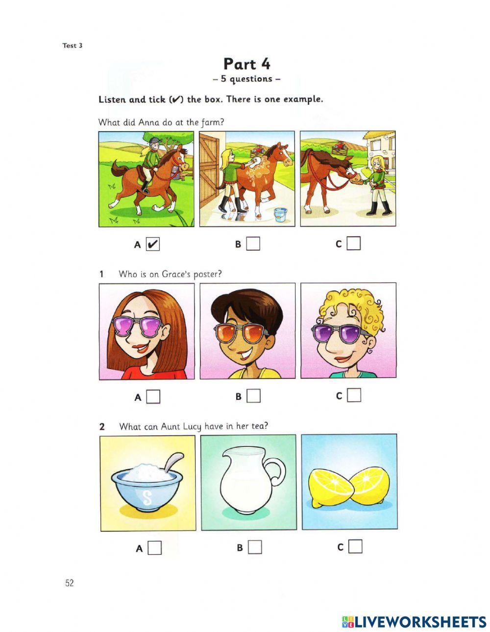 Movers Listening Lesson 4 P4 worksheet | Live Worksheets