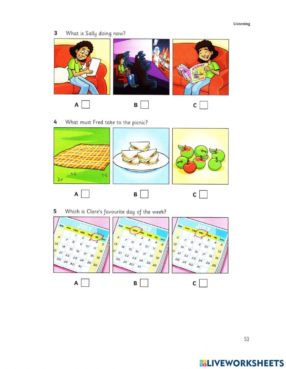 Movers Listening Lesson 4 P4 worksheet | Live Worksheets