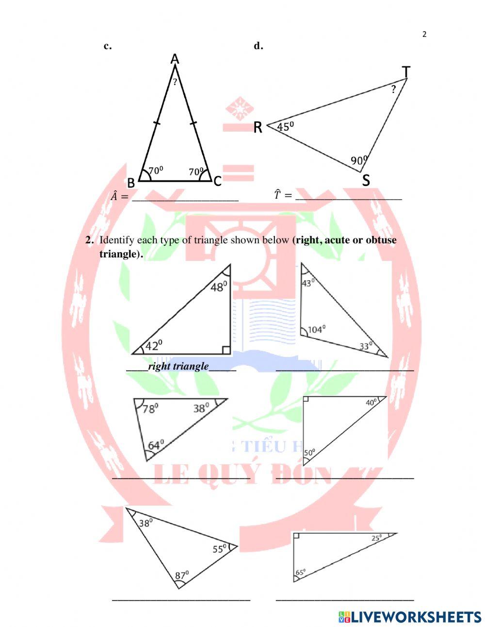 Math 4-U8L3-Triangles worksheet | Live Worksheets