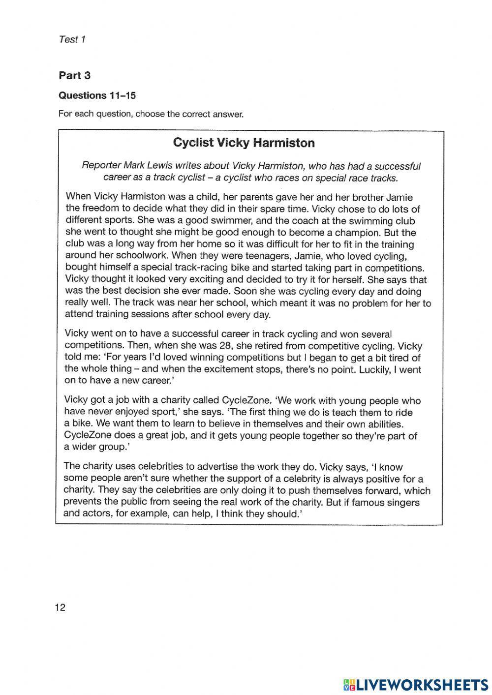 Cambridge B1 re… | Free Interactive Worksheets | 1917058