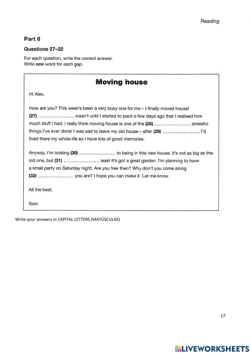 Cambridge B1 re… | Free Interactive Worksheets | 1917058