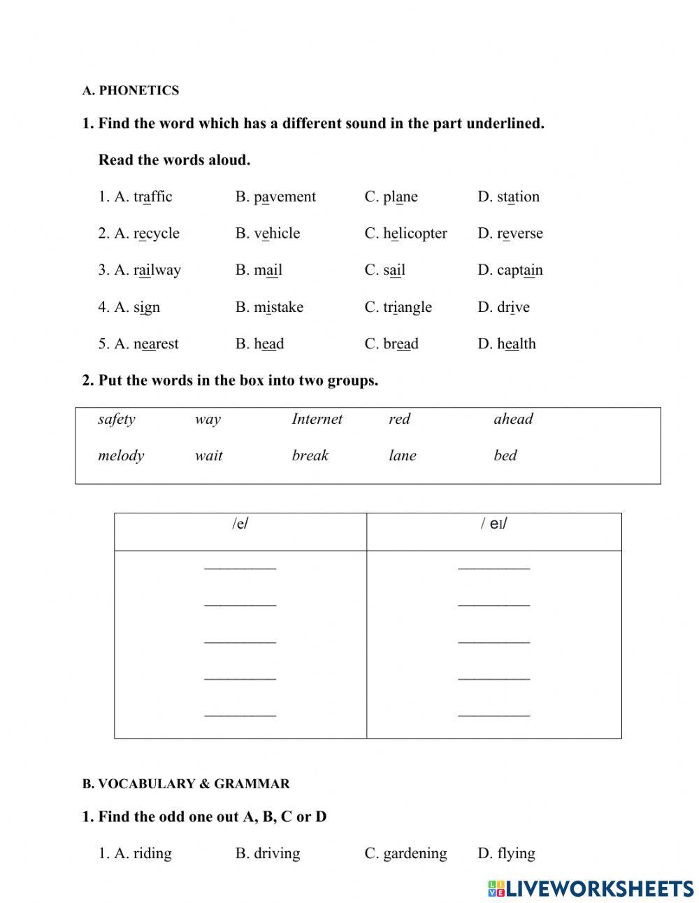 E7-u7-no1 worksheet | Live Worksheets