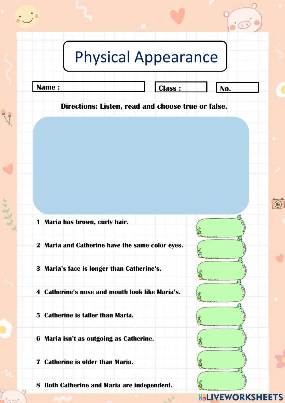 Physical Appearance Interactive Worksheet For 5 Live Worksheets