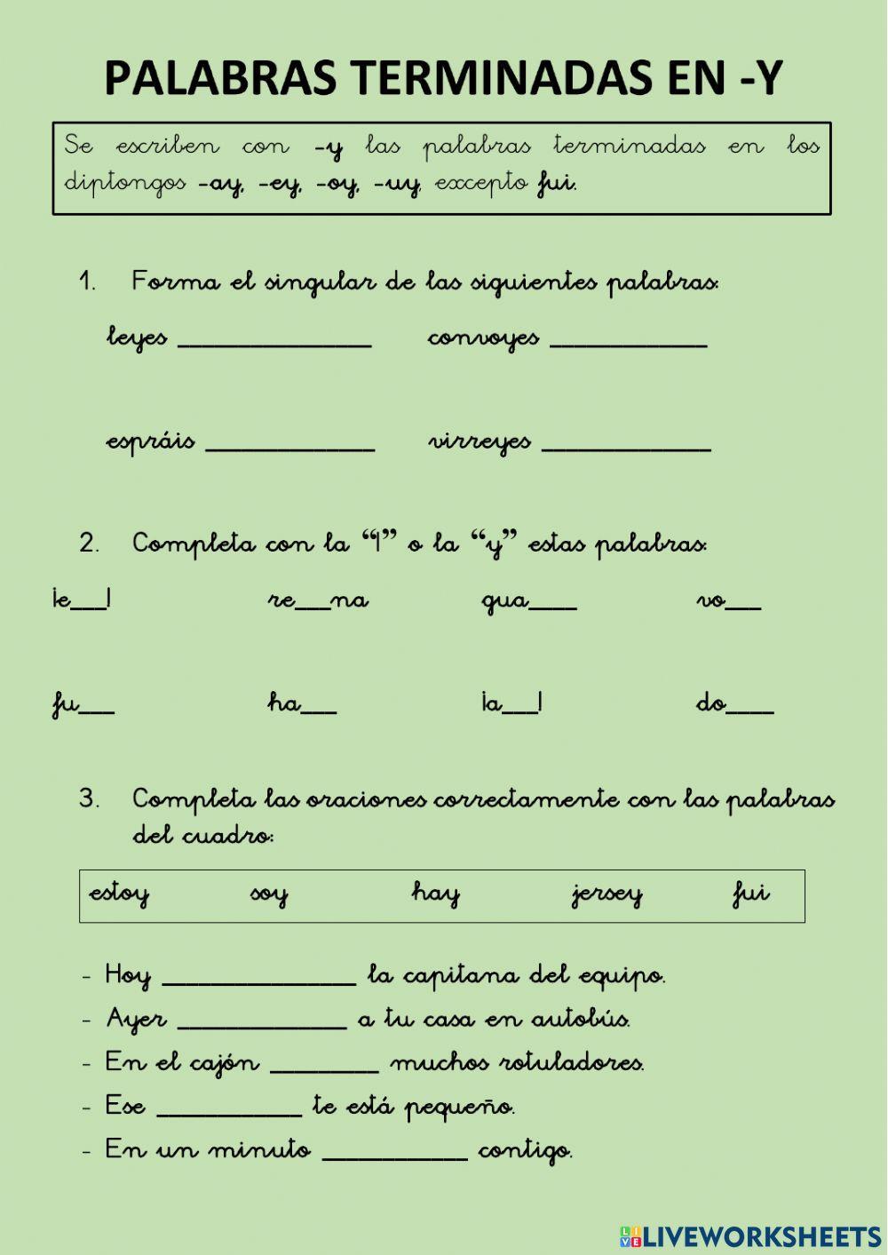 Palabras termin… | Free Interactive Worksheets | 1917337