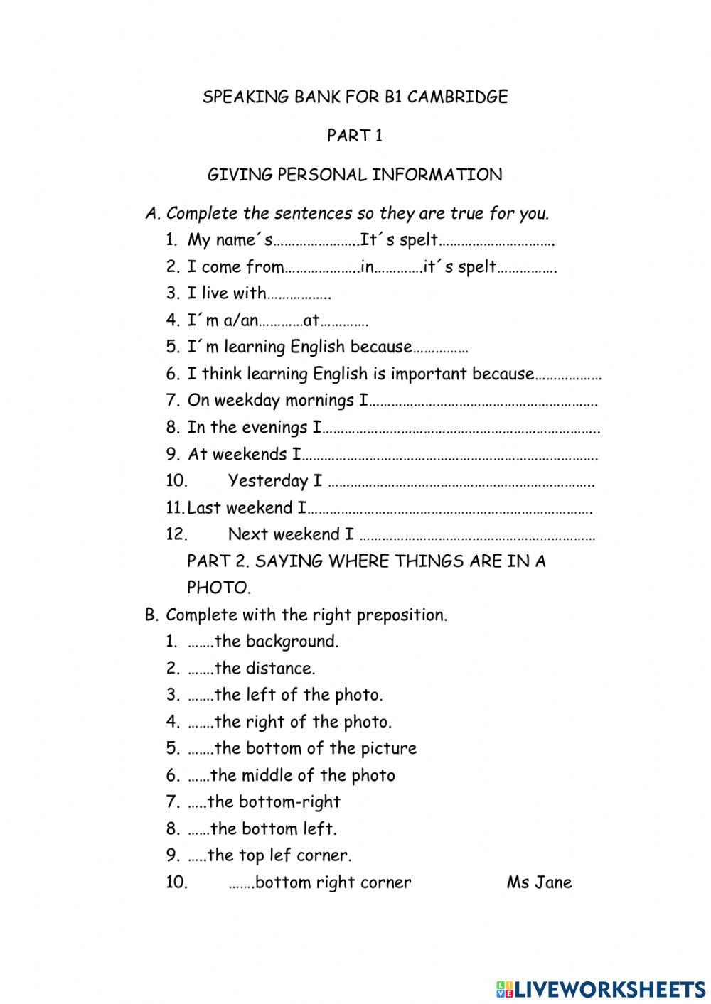 Speaking resour… | Free Interactive Worksheets | 1917359