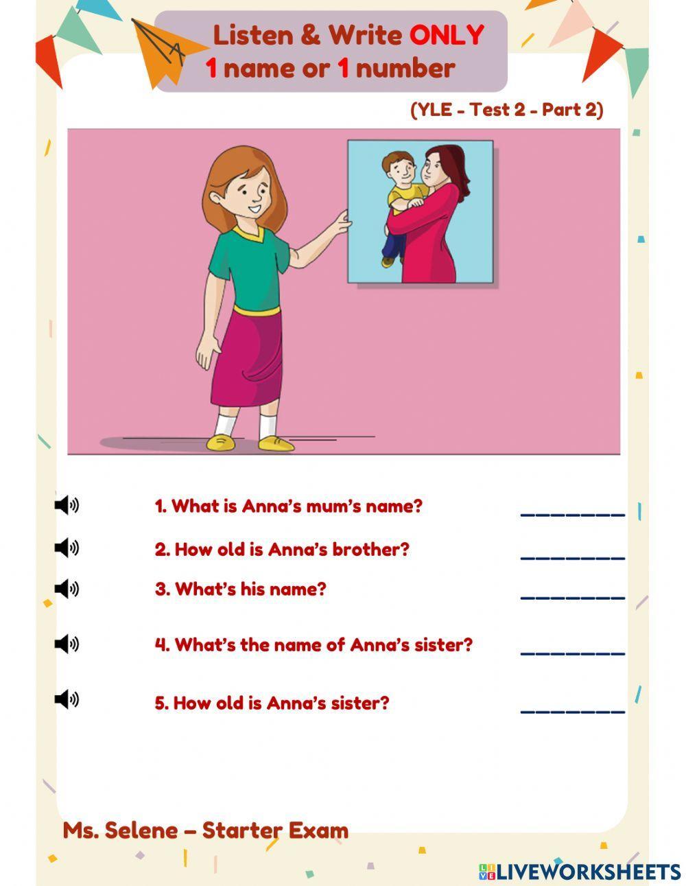 YLE Starters Test Listening Part Worksheet Live Worksheets, 60% OFF