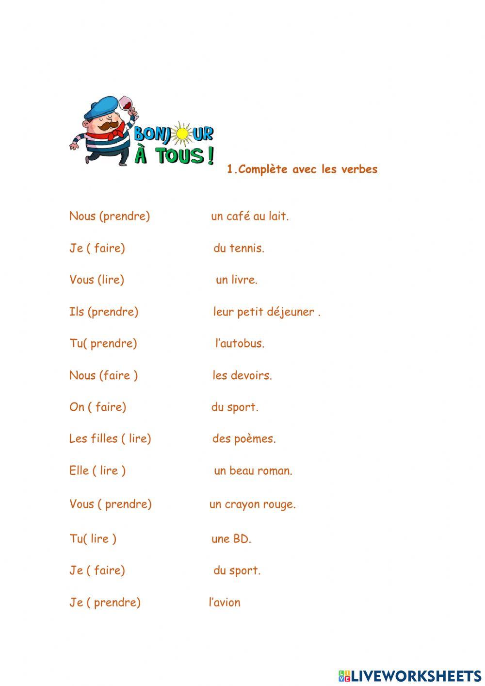 Verbes free exercise | Live Worksheets