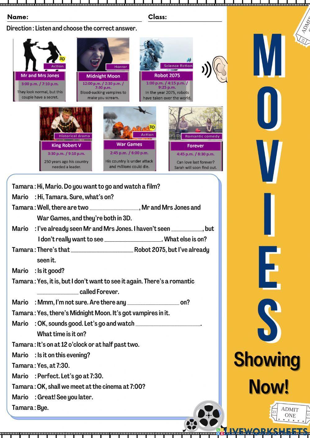 Movies showing now! worksheet | Live Worksheets