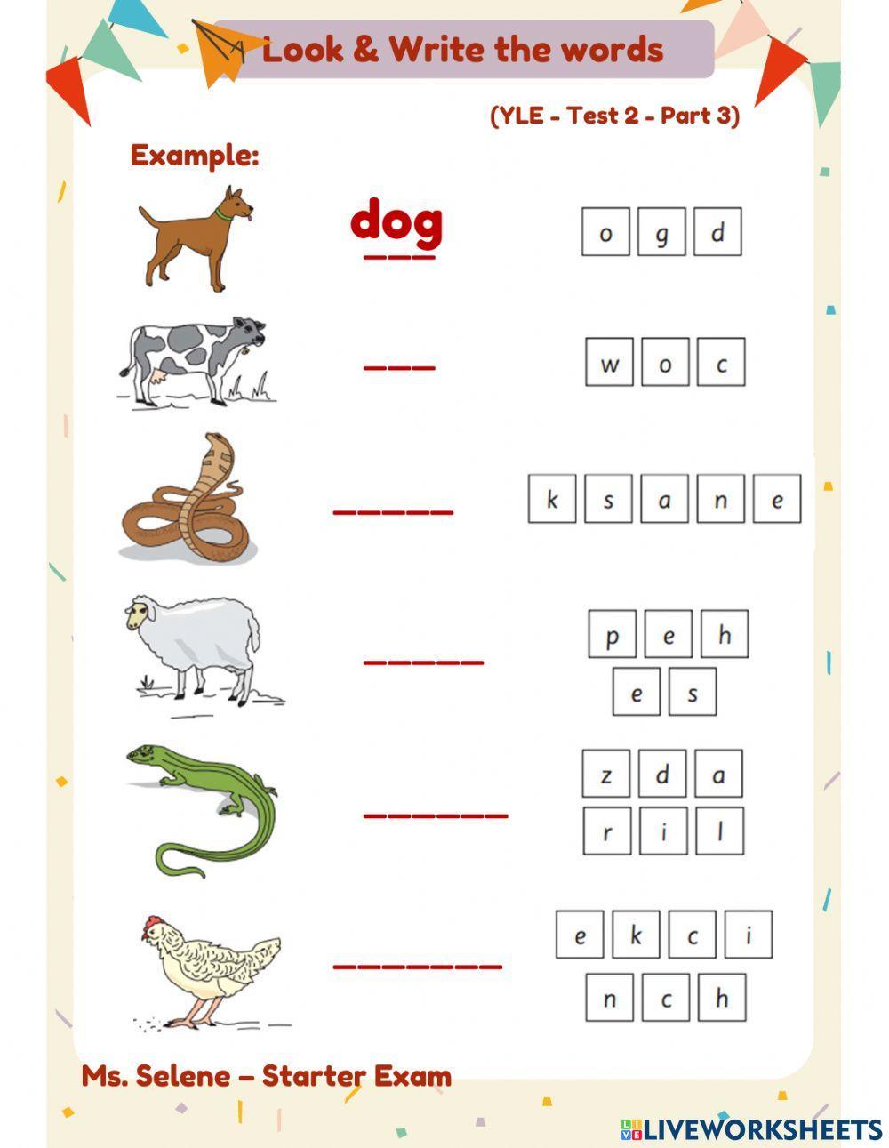 YLE Starters Test Reading Writing Part Worksheet Live , 42% OFF