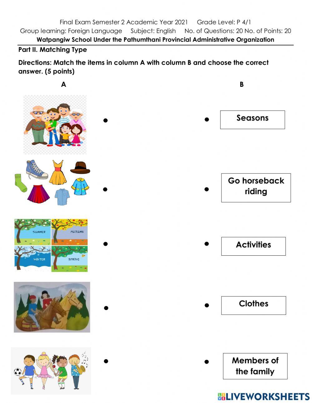 P4-1 Term 2 English Final Test 1917517 | Roselyn Polbos