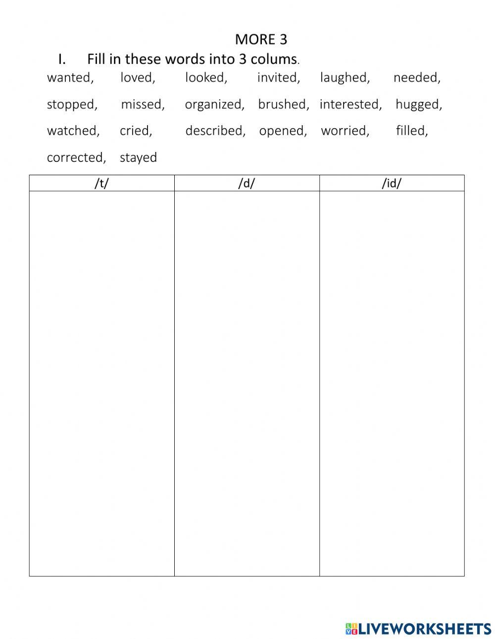More 3 unit 1 worksheet | Live Worksheets