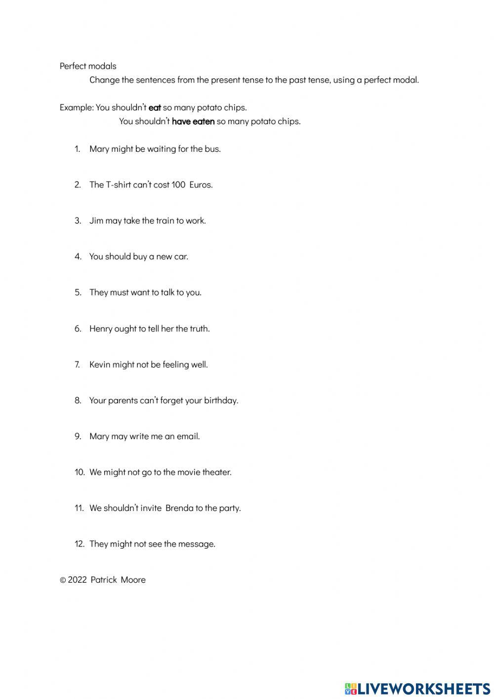 Perfect modals | Free Interactive Worksheets | 1917804