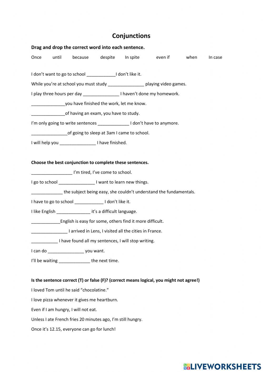 Conjunctions | Debra HARDSTAFF | Live Worksheets