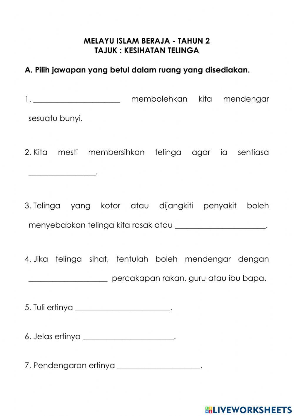 Kesihatan Telinga worksheet | Live Worksheets