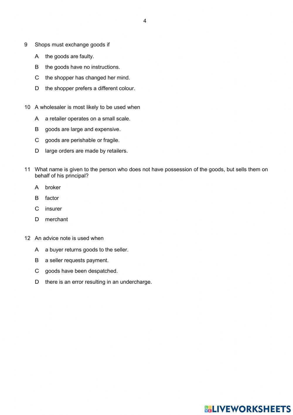 MCQs - part 1 online exercise for | Live Worksheets