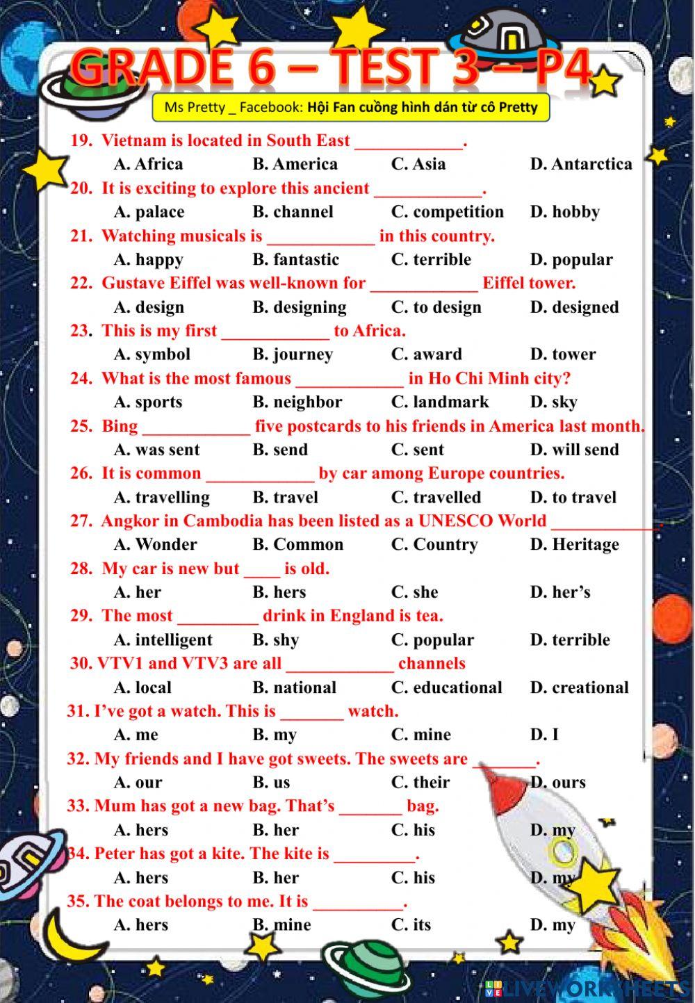 Test 3 grade 6 P4 worksheet | Live Worksheets