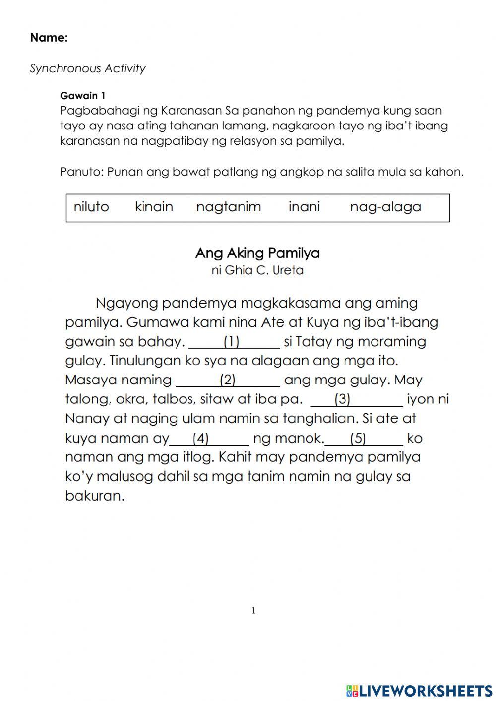 Pagpapahayag ng Simpleng Karanasan at Pagbibigay ng Gamit ng Pandiwa ...