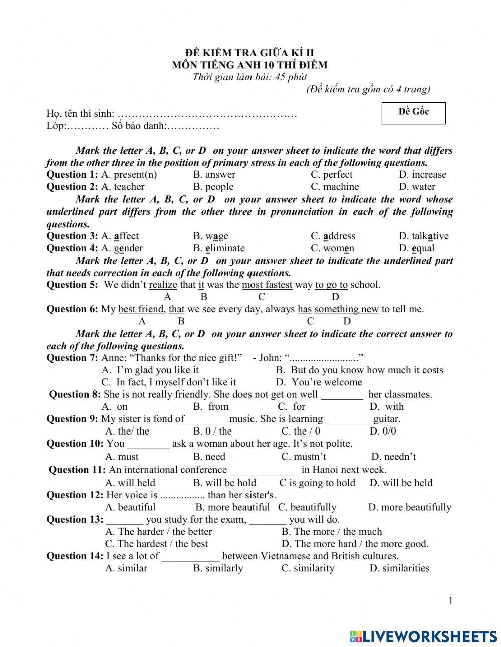 Midterm-e10 interactive worksheet | Live Worksheets