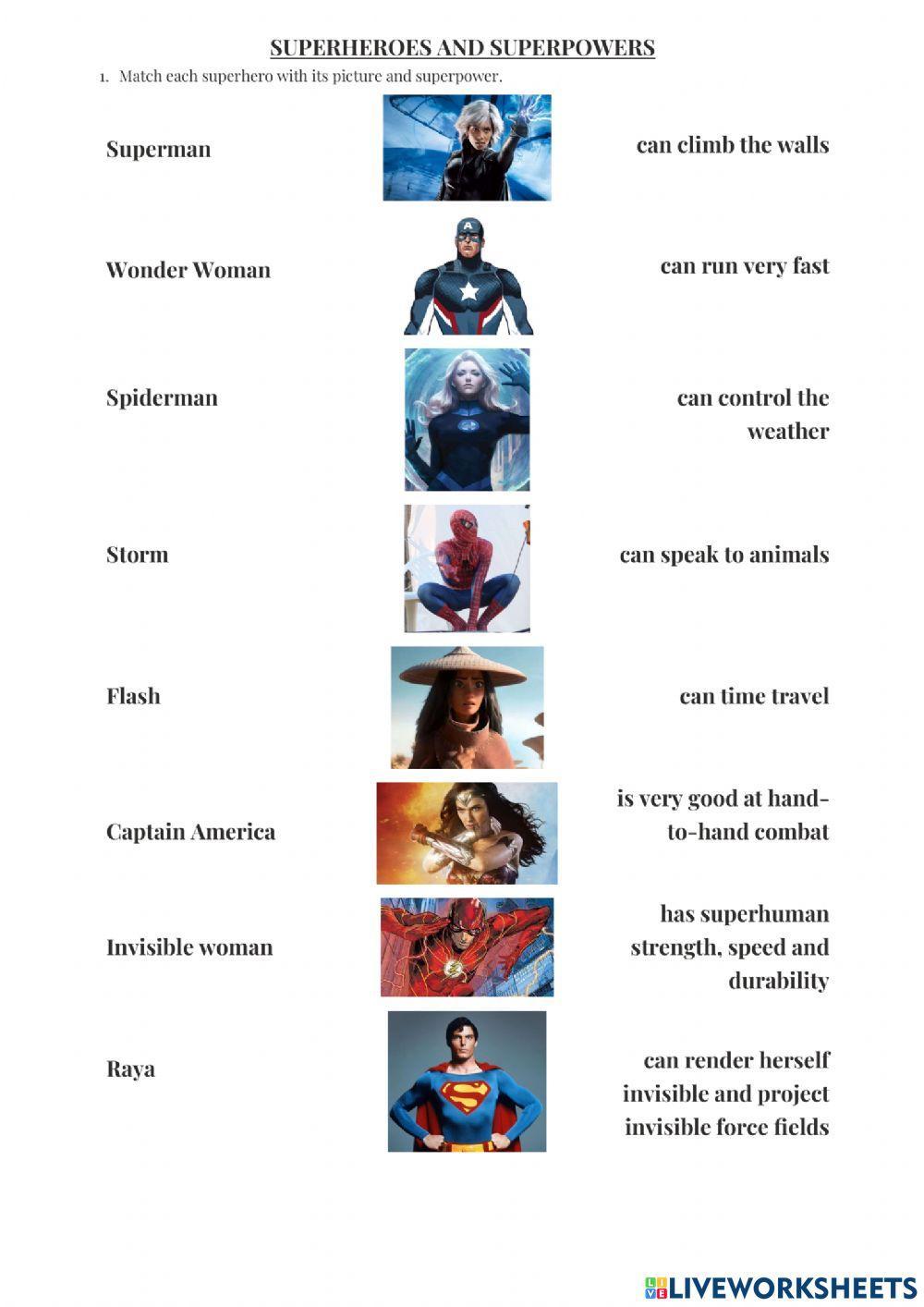 Superheroes and… | Free Interactive Worksheets | 1919047