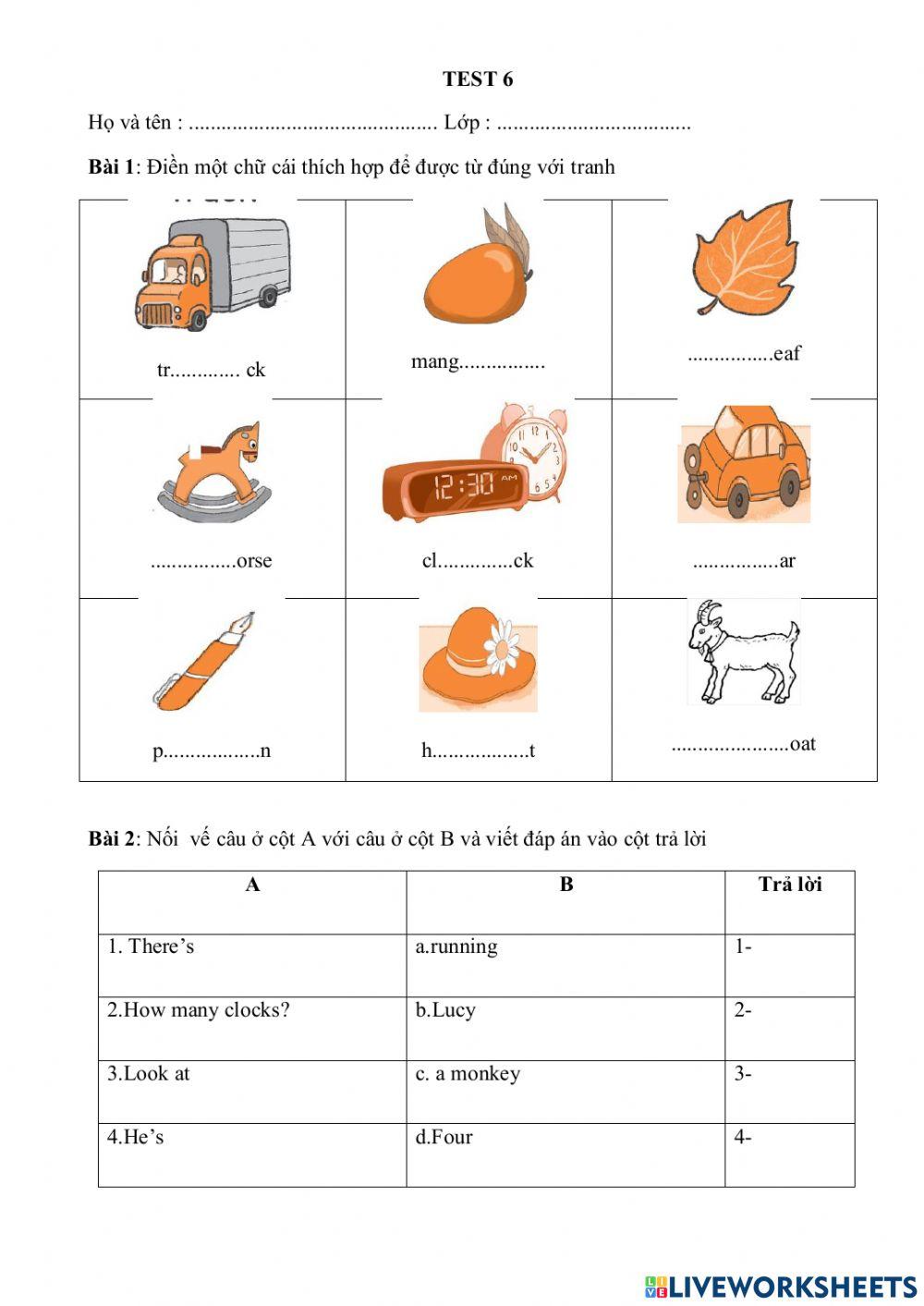 Test 6 interactive exercise for 1 | Live Worksheets