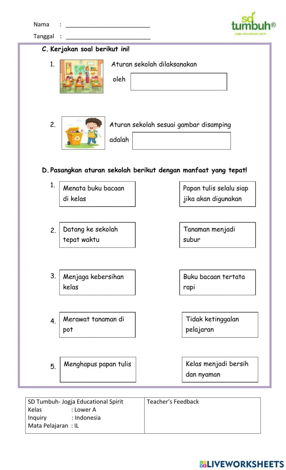 Integrated Learning-Review Aturan di Sekolah-Essay worksheet | Live ...