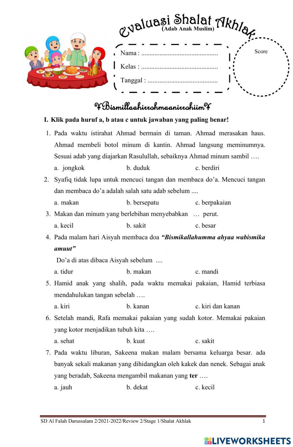 Adab Anak Muslim worksheet | Live Worksheets