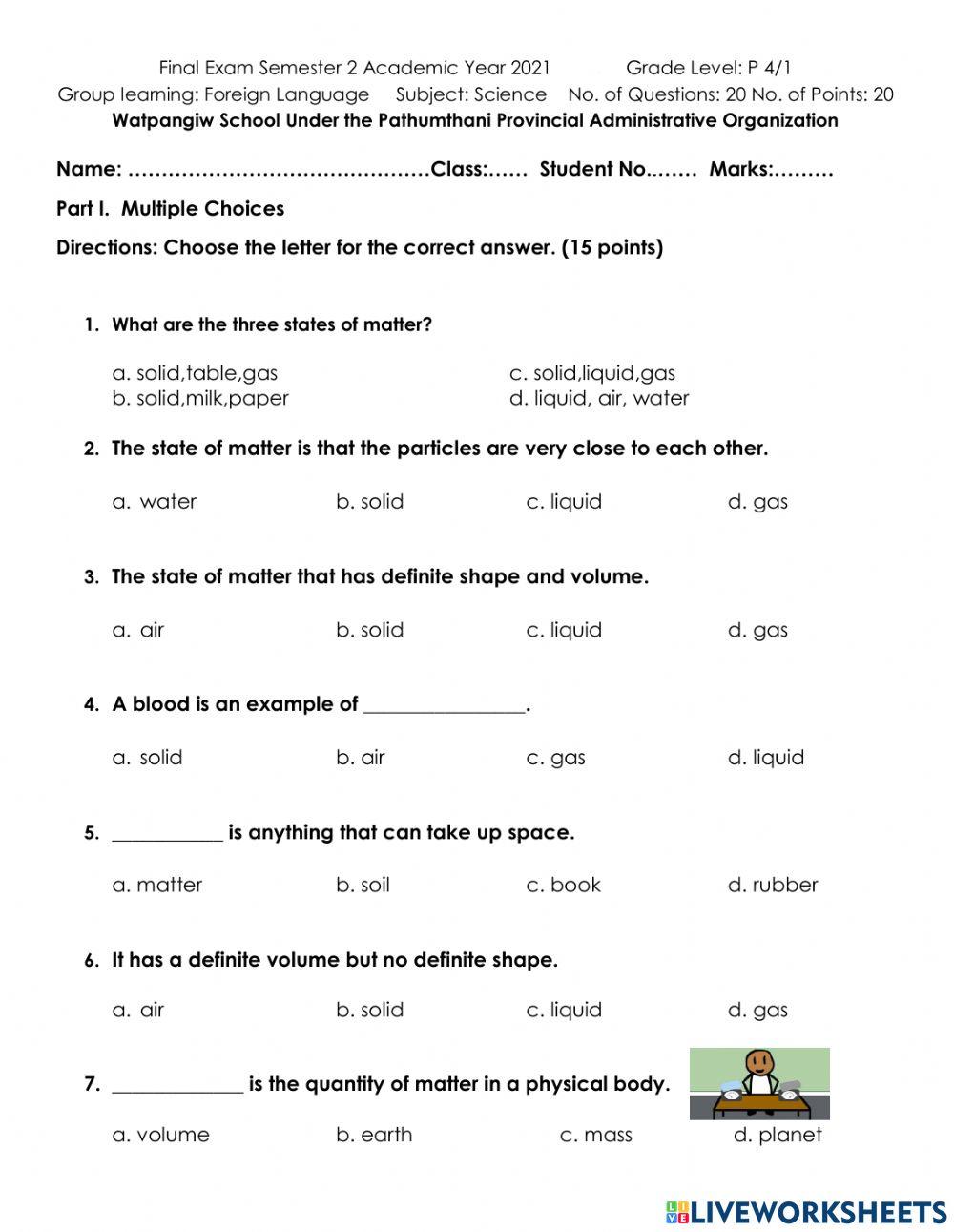 1919460 | P4-1 Term 2 Science Final Test | Roselyn Polbos