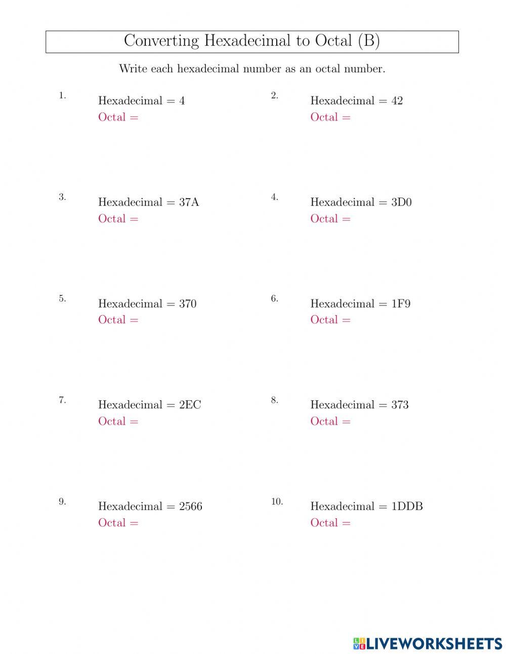 HEXA TO OCT 2 online exercise for | Live Worksheets