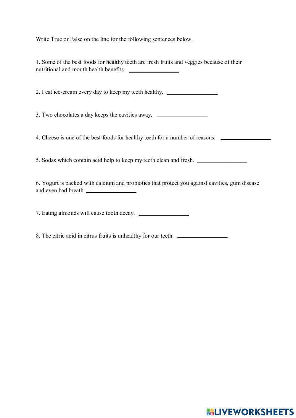 My Teeth interactive worksheet | Live Worksheets