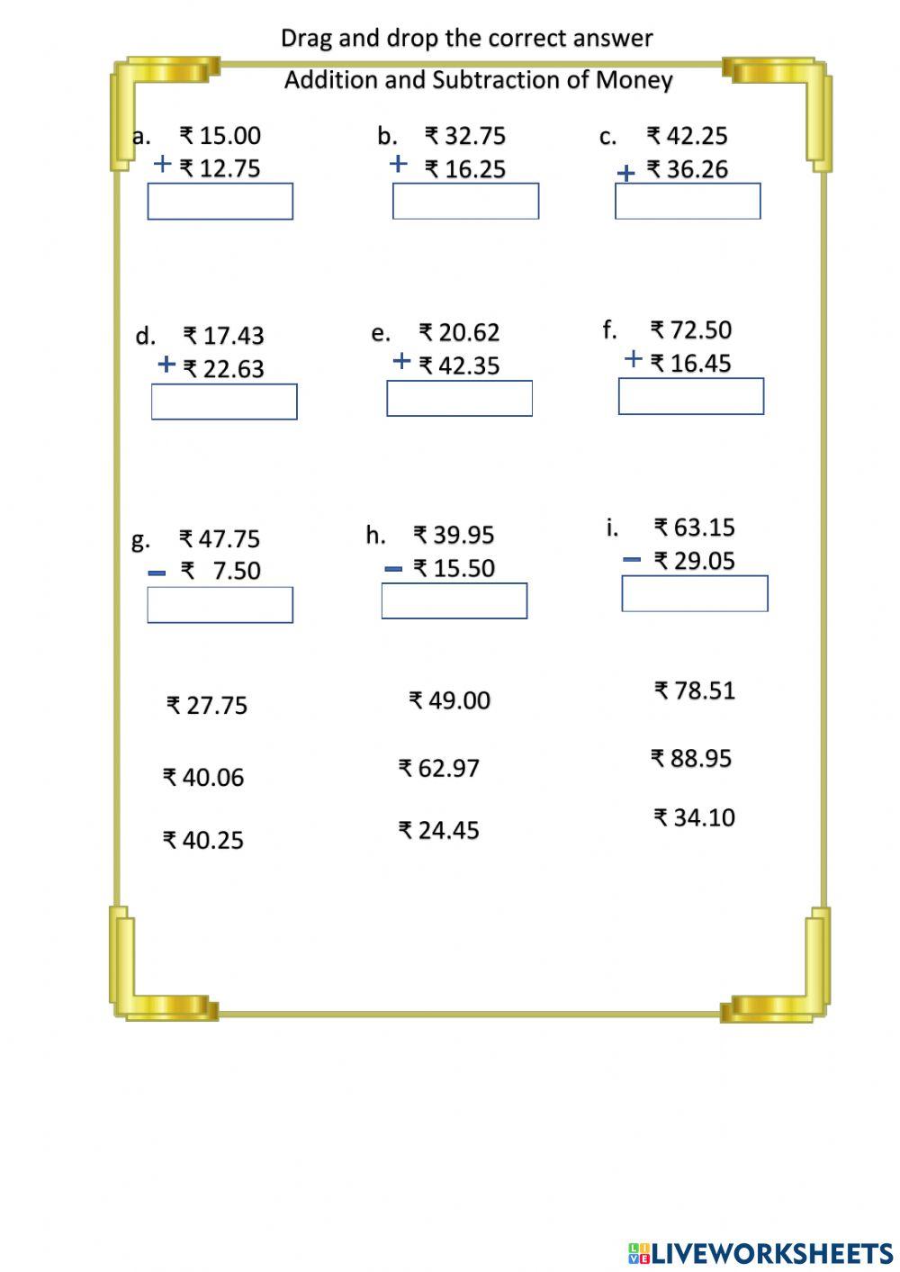 1919739 Grade 3 Addition And Subtraction Of Money 1919739 Grade 3 Addition And Subtraction Of Money
