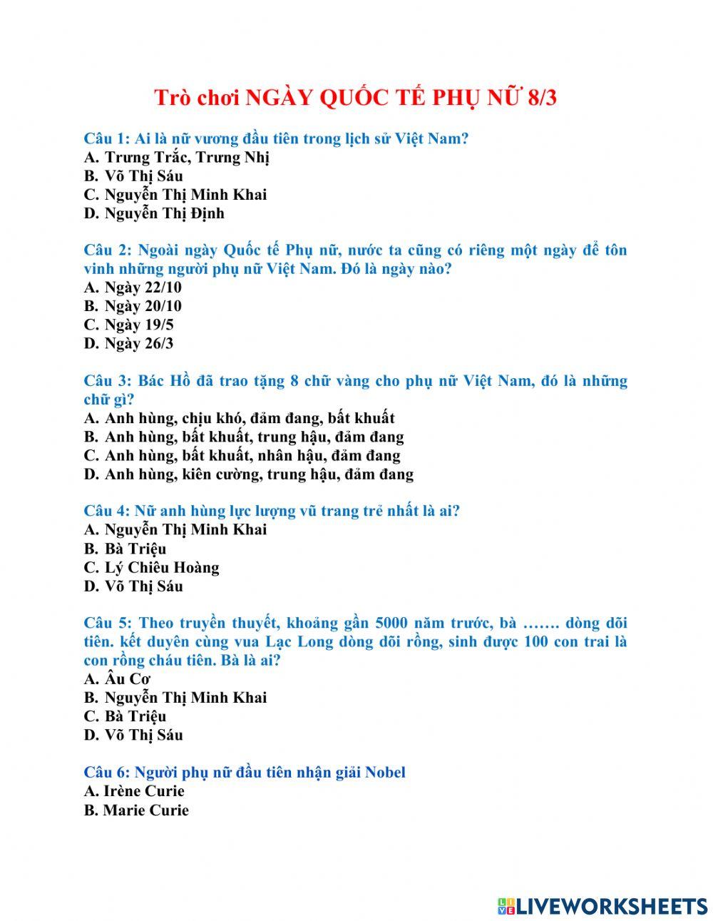 1920246 | Trò choi | minhthu | LiveWorksheets